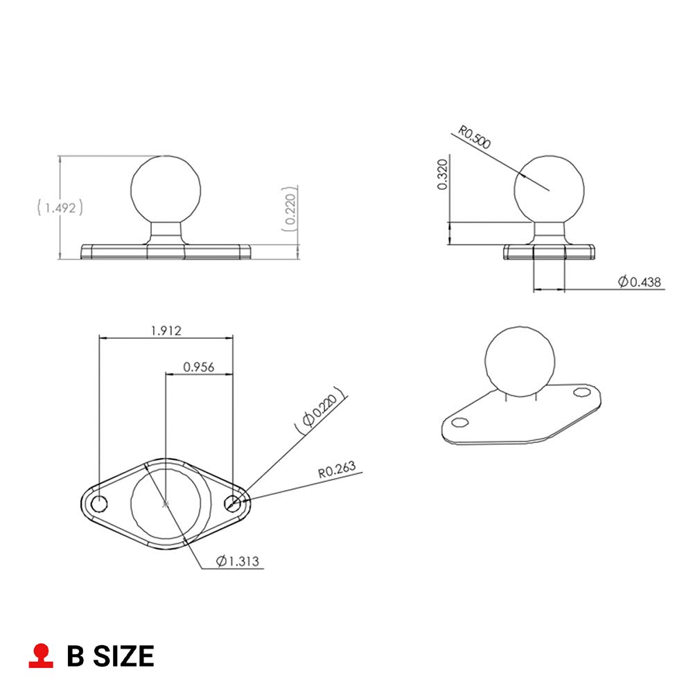 RAM Mounts GPS RAM-B-238U Diamond Ball Base with B Size 1" Ball