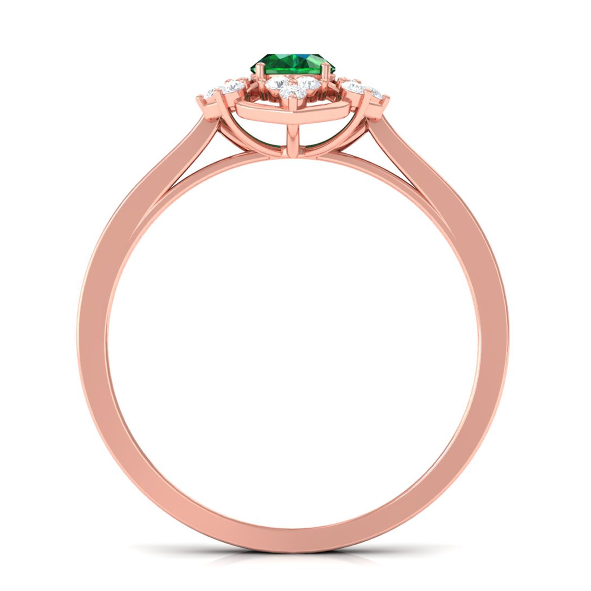 Created Emerald and Diamond Vintage Flower Engagement Ring | AAAA Quality, 14K Rose Gold, Size:US 10.50