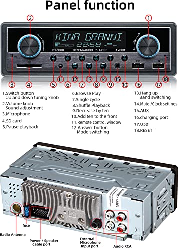 FYPLAY Dual USB Car Stereo Radio Receiver - Single Din, Bluetooth Hands Free Calling, Support USB/SD/AUX/MP3, with Clock Display LCD, Dual Knob Car Multimedia Audio Player, USB Fast Charging