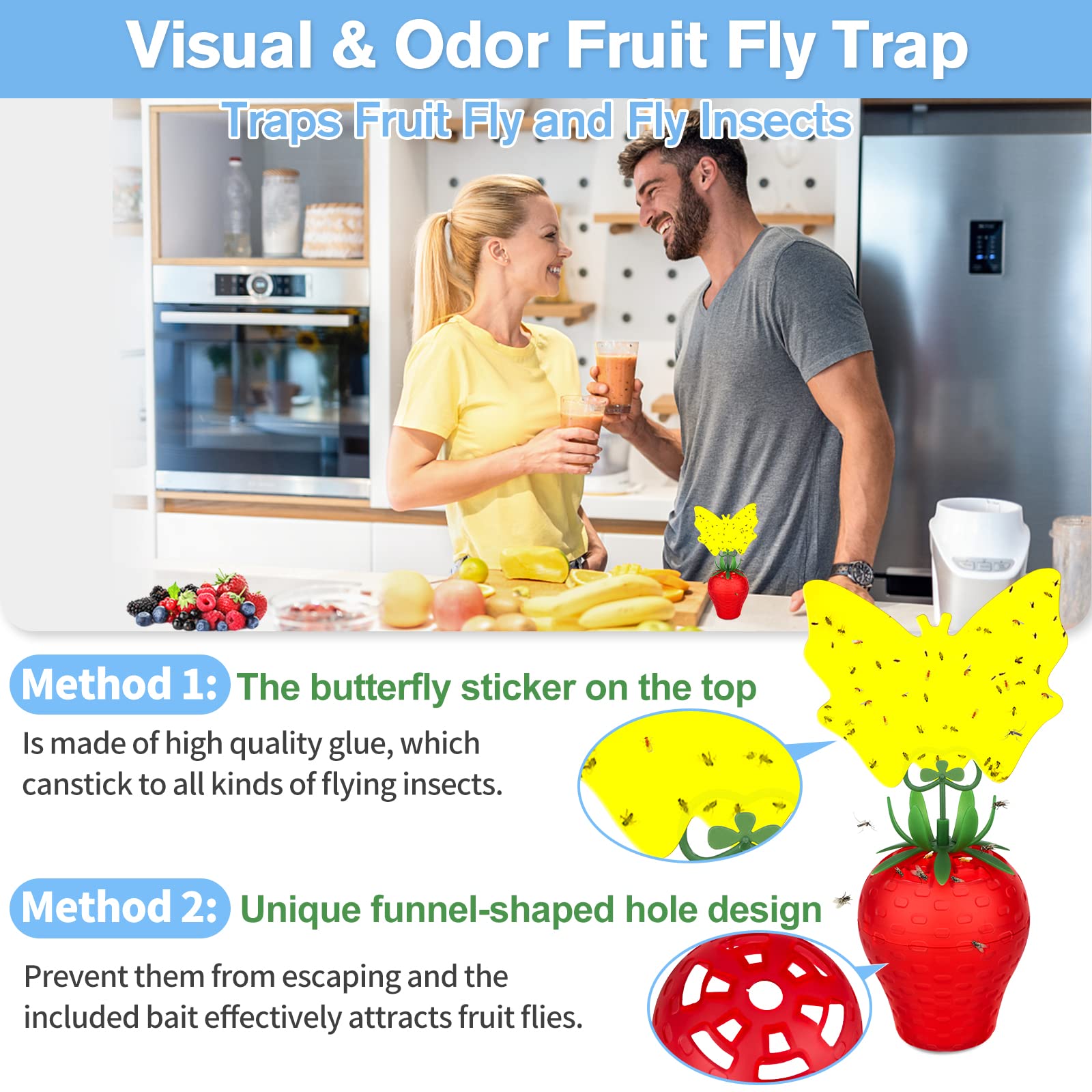 Fruit Fly Traps for Indoors,2024 Upgrade Fruit Fly Killer Catcher Gnat Trap with Sticky Pads,Reusable Odorless Gnat Killer Fruit Fly Trap Comes with Fruit Fly Attractant for Home Kitchen,2 Pack-Red