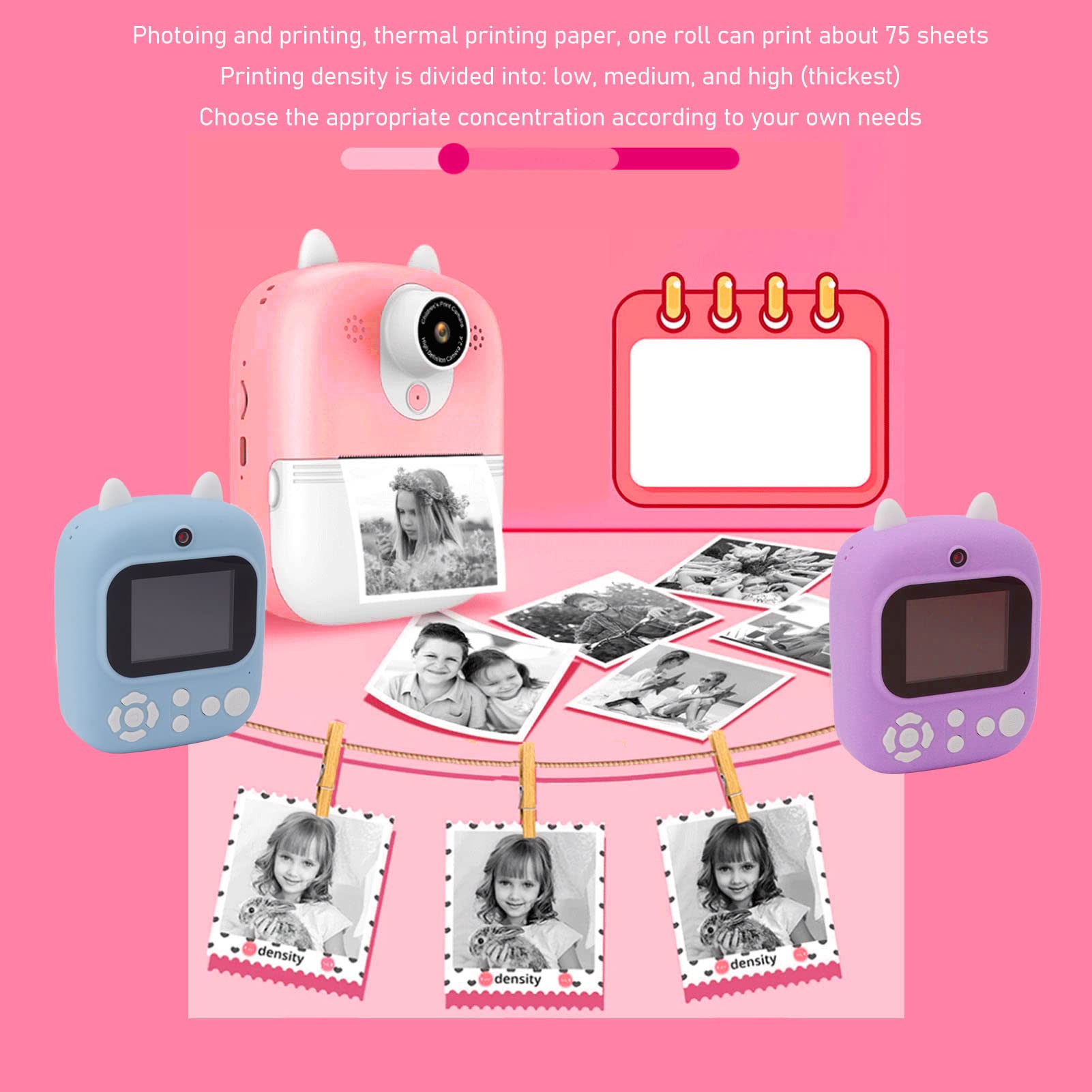 Camera, ABS Silicone Auto 2.4in 6 Filter Effects Kids Digital Camera 1080P Front and Rear Lens with Home Kits (Pink)
