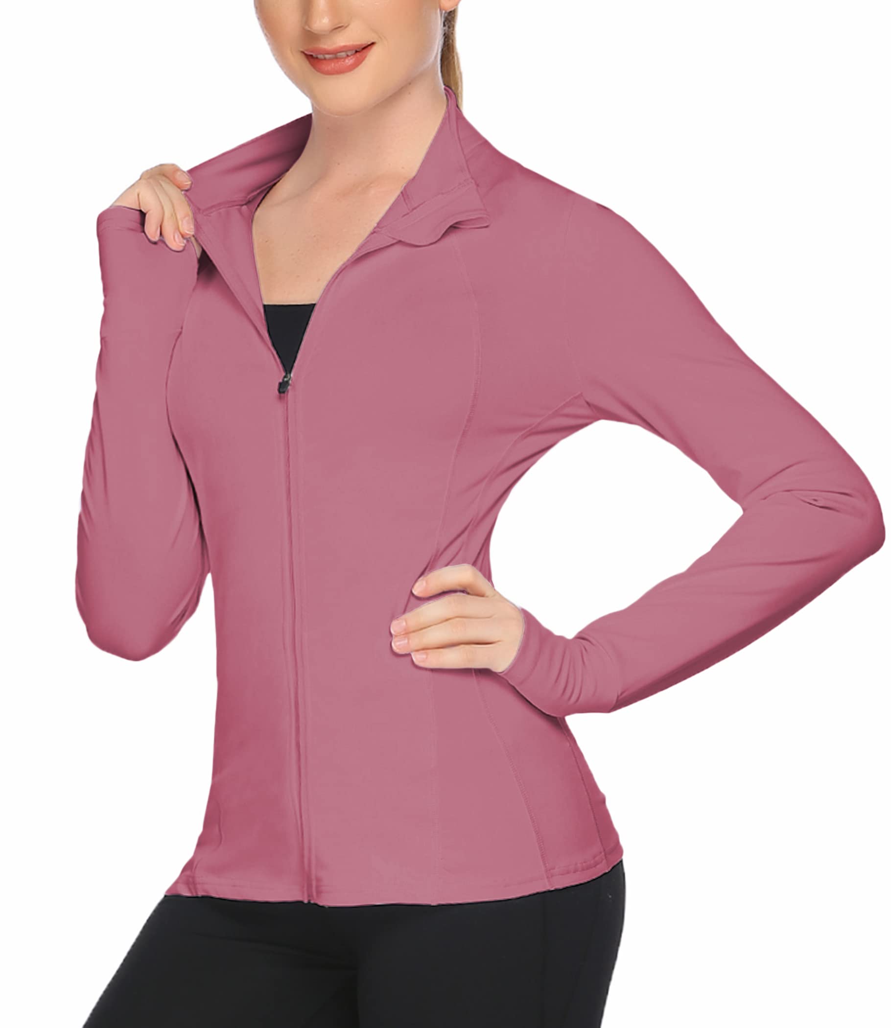 COOrun Womens Athletic Jacket Workout Running Sports Jackets Full Zip Active Tops Thumb Holes Track Coat