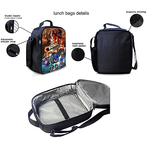 IKBAGVBK Anime Super 3 Piece Kids Backpack Set,Superhero Knuckles Boys Girls Study Schoolbag,Hedgehog Bookbag with Lunch Box & Pencil Case Combo Set