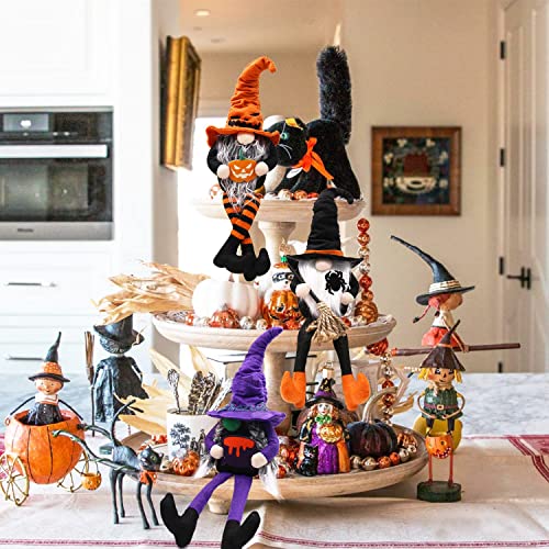 CiyvoLyeen Halloween Dangle Leg Gnomes Decorations Shelf Sitters Handmade Halloween Decor Tomte Swedish Gnome Nisse Scandinavian Gnomes Plush Elf Dwarf Home Household Ornaments Set of 3