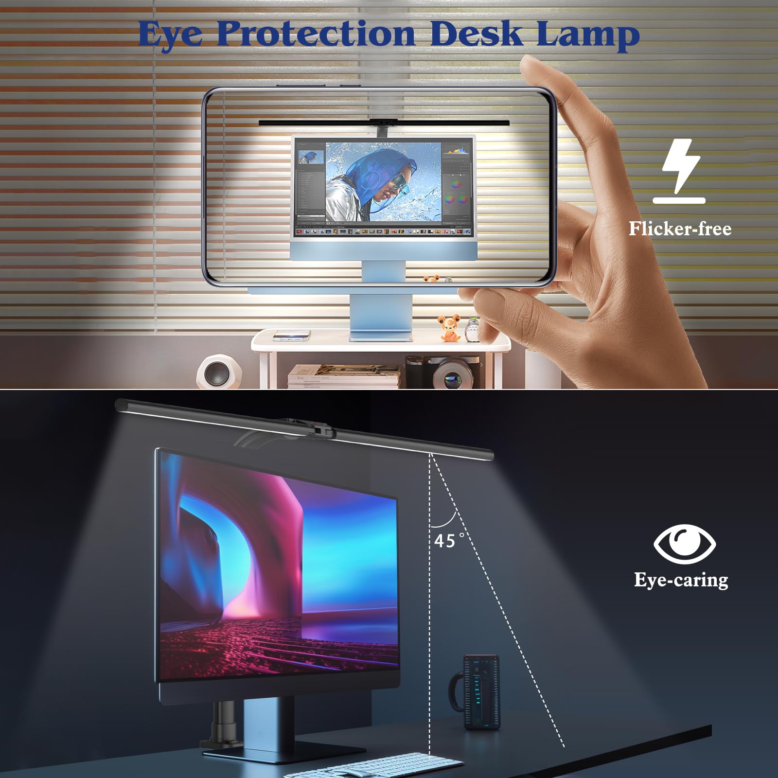 CJJFACA Desk Lamp for Home Office, 24W LED Desk Lamp with Clamp - 25 Lighting Modes Dimming Workbench Light with Flexible Gooseneck, Eye Protection Modern Desk Lamp for Reading Study Monitor Drafting