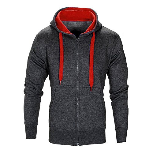 Thenlian Men Stretchy Trousers Hooded Coat Jacket Pants Jogging Sports Workout Tracksuit Set(M, Dark Gray)
