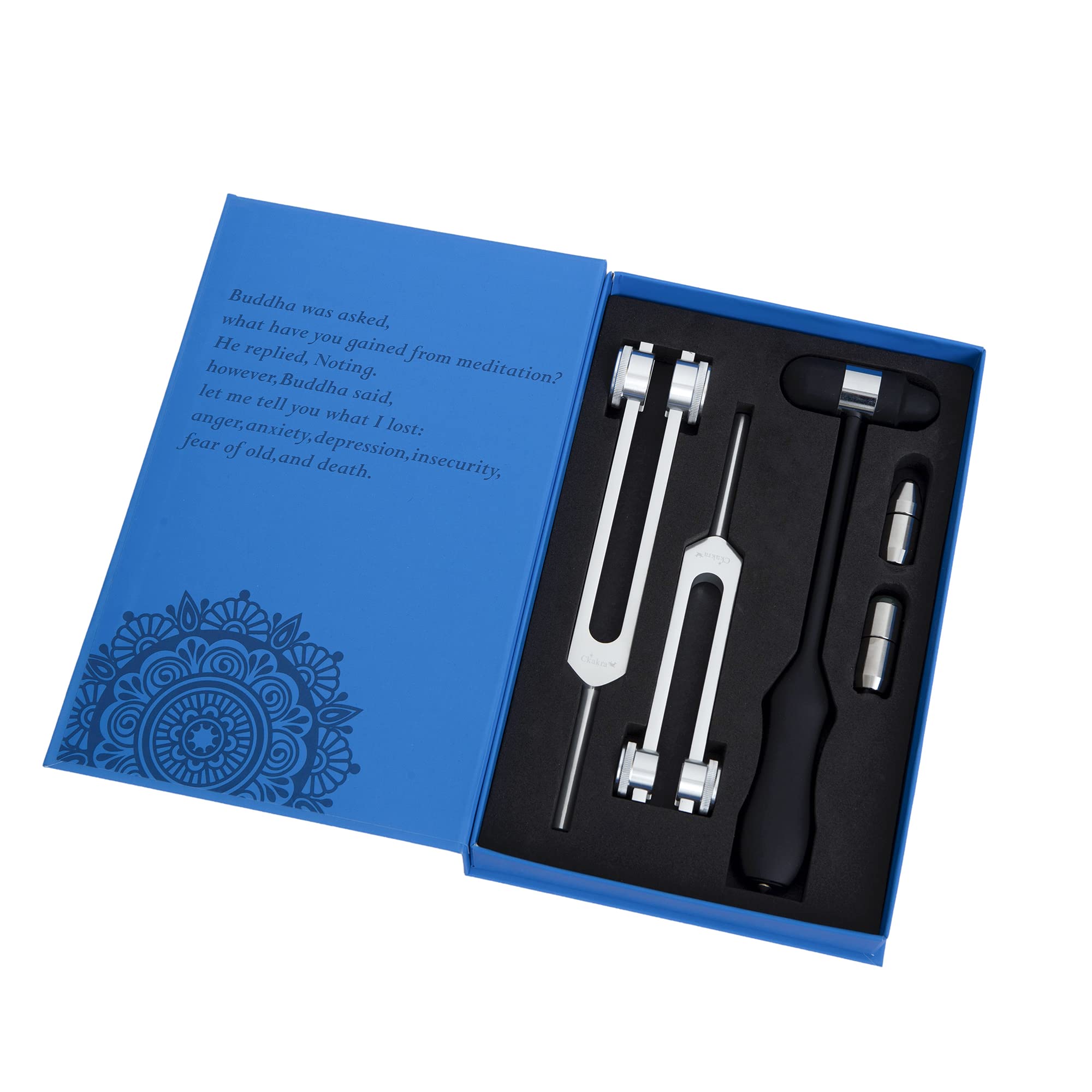 Ckakra Pack of 2 Weighted Tuning Forks with Natural Gemstone Feet for Body Healing,Activator Hammer for Tuning Fork,OM 136.1& 256C Frequency,Virbration Therapy Tools, Meditation&Reiki Instruments