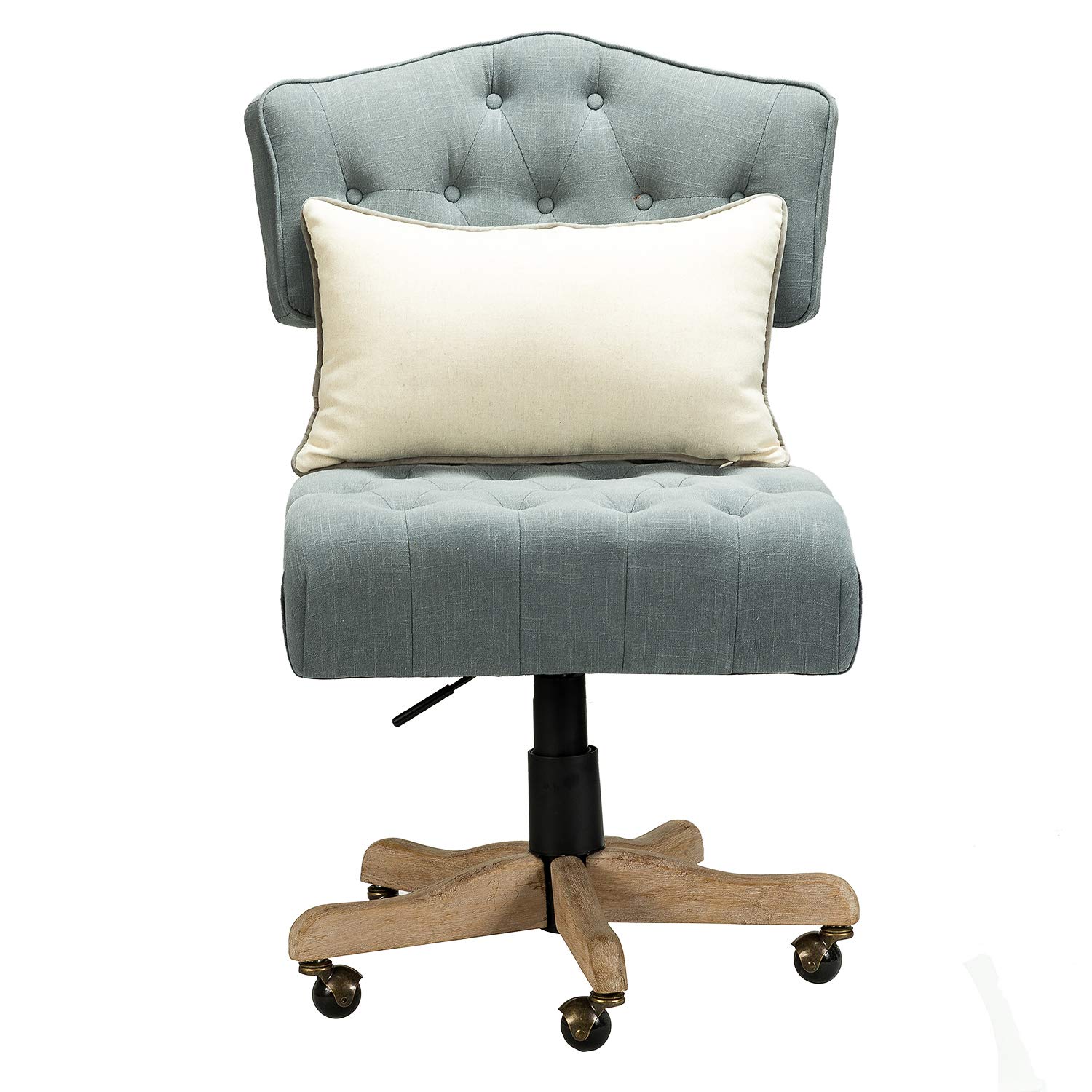 Camila Tufted Desk Chair with Wood Base for Home Office - Blue
