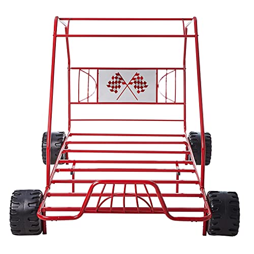 HABITRIO Twin Bed Frame, Racer Cart Design Metal Structure Canopy Twin Size Platform Bed with Headboard, Sturdy Slat System, No Box Spring Needed, Fit for Kids Teens Bedroom, Red