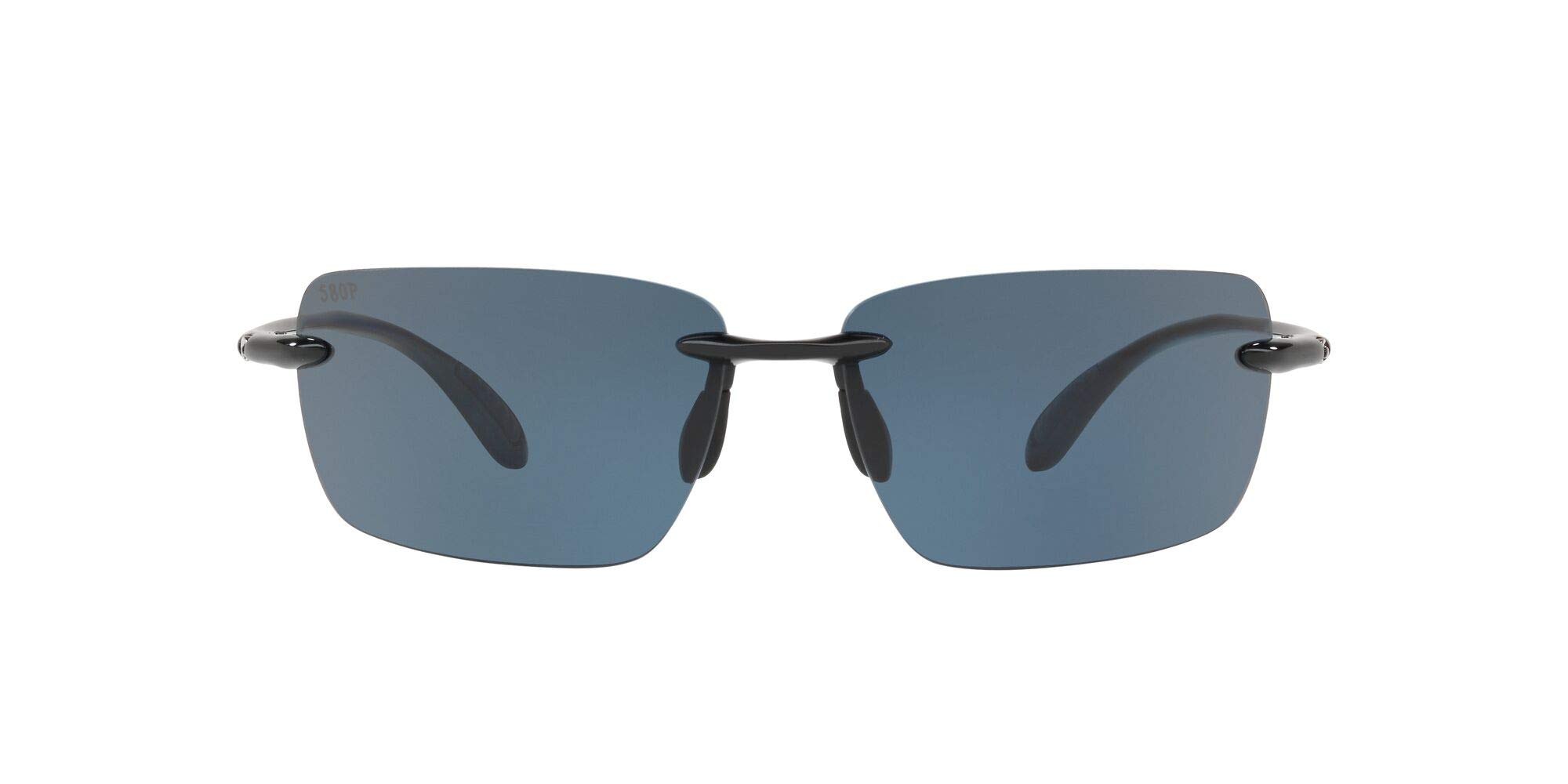 Costa Del Mar Mens Gulf Shore Rectangular Sunglasses, Shiny Black/Grey Polarized-580P, 66 mm