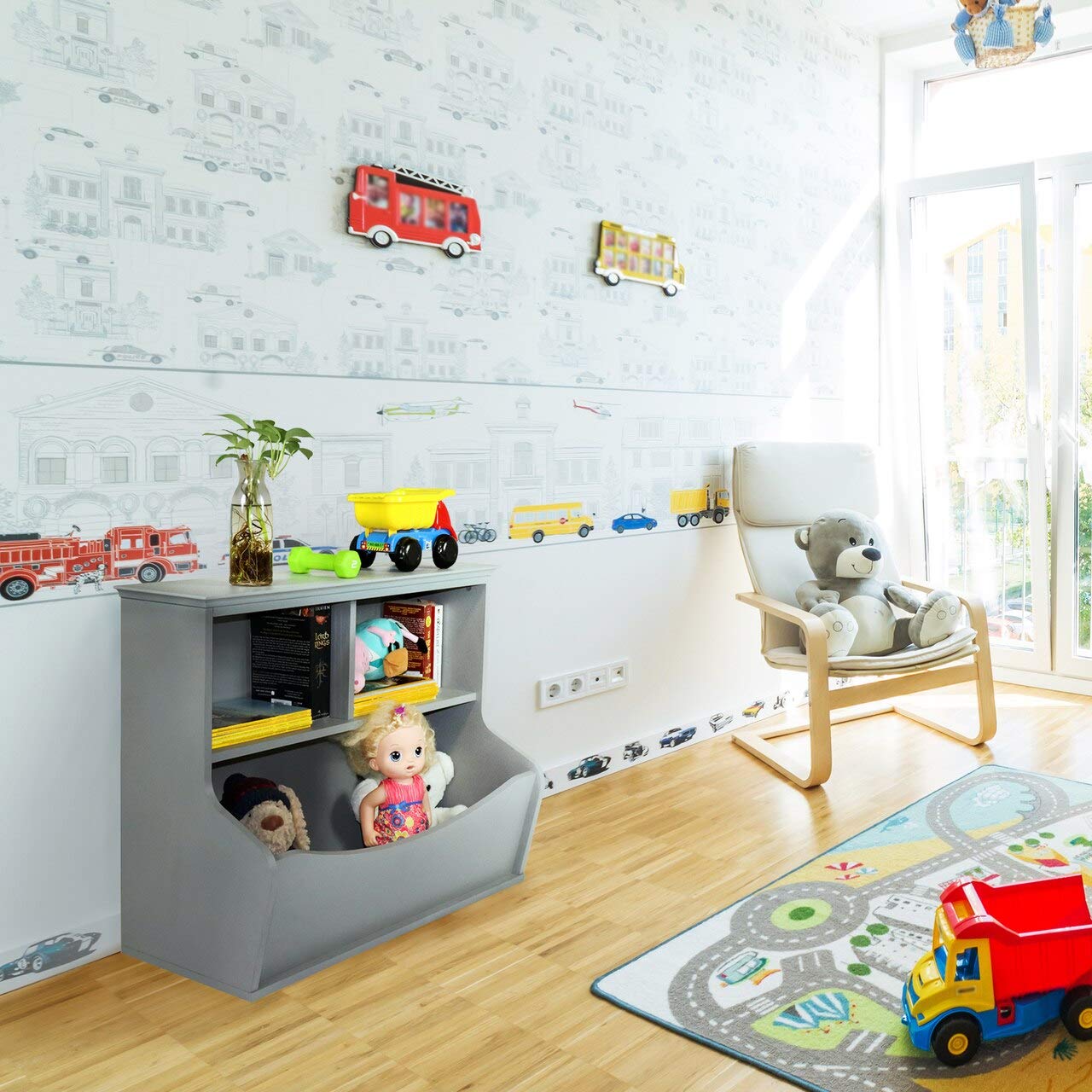 CAPHAUS Kids' Toy Storage Organizer, Open Storage Cubby, Multifunctional Book and Toy Storage Cabinet, Book and Toy Storage Shelf for Nursery, Playroom, Closet, Home Organization Toy Bookcase