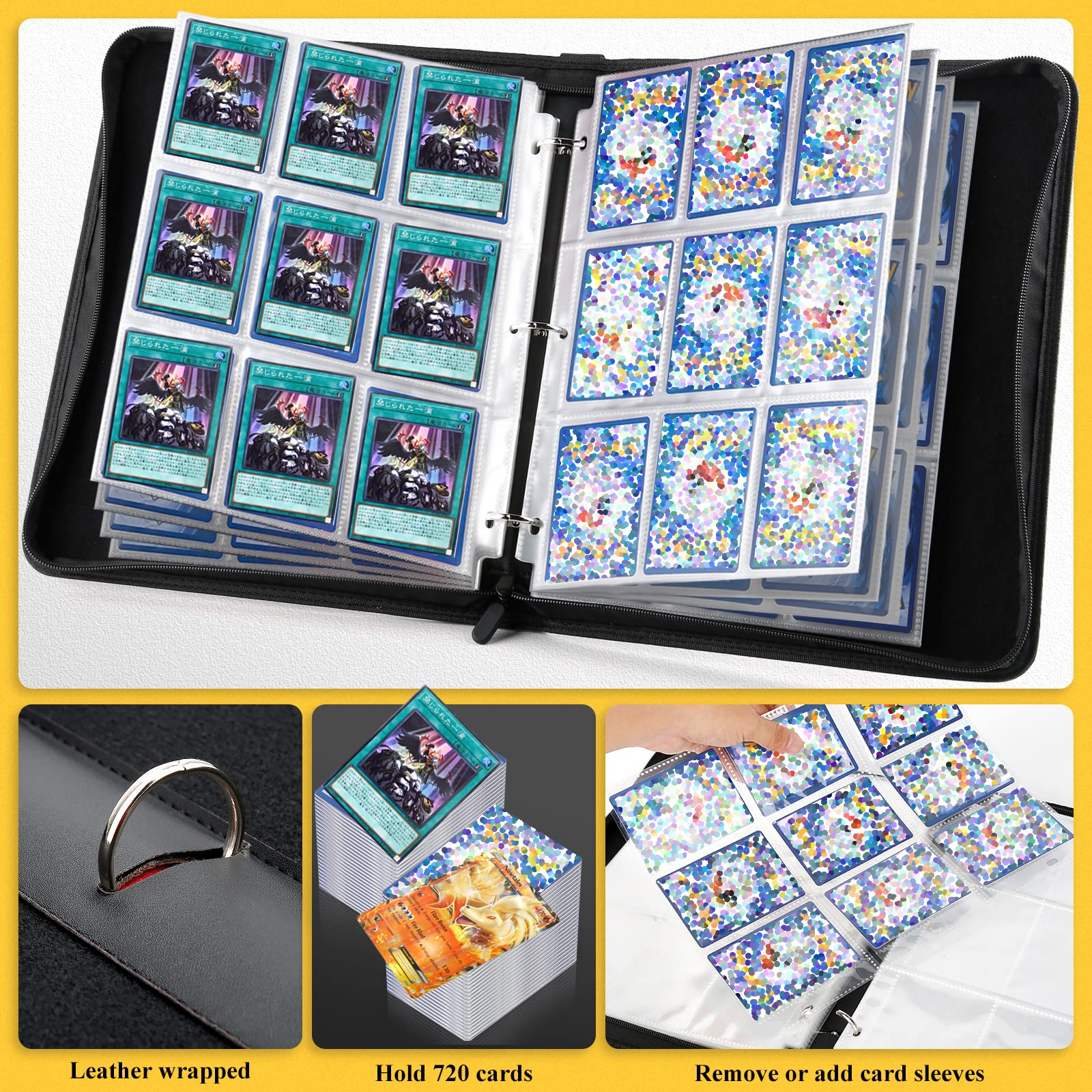 Sovinia Scrapbook Card Album, Scrapbook Card Holder Folder Cases Large Books Fits Yugioh Ninjago Card Display, Can Be 720 Cards