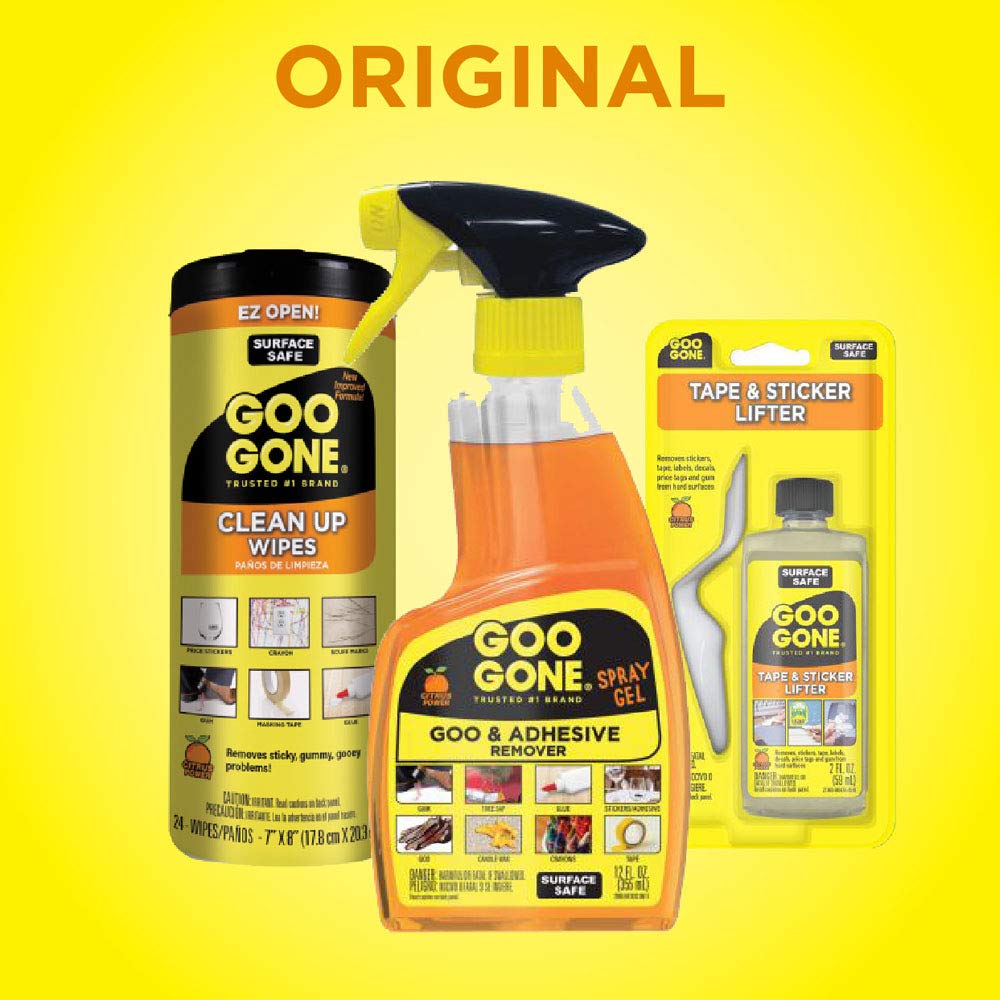 Goo Gone Clean Up Wipes Adhesive Remover - 24 Count - Removes Adhesive Residue Labels Stickers Crayon Tree Sap Gum Masking Tape Glue and More