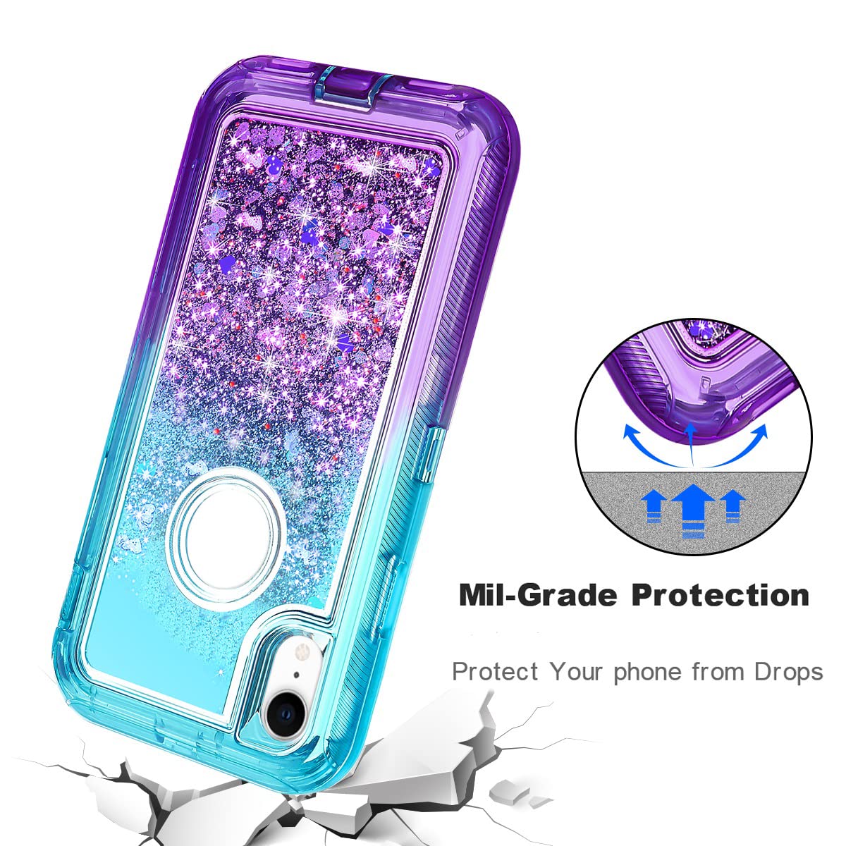 Coolden Case for iPhone XR Cases Protective Glitter Case for Women Girls Cute Bling Sparkle Heavy Duty Hard Shell Shockproof TPU Case for iPhone XR 10R, Aqua Purple