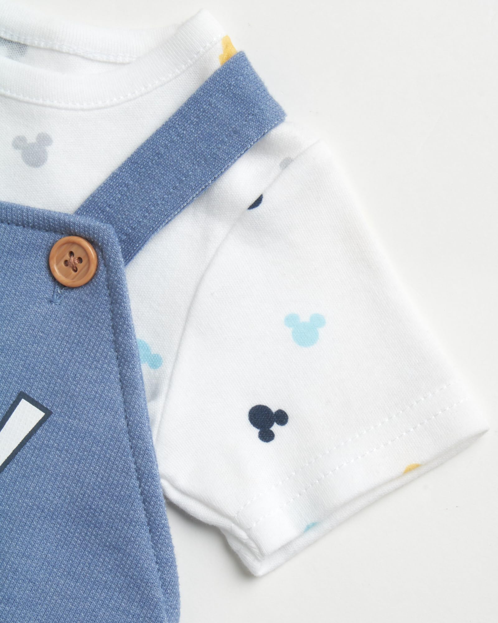 Disney Baby Boys' Overall Short Set, 2-Piece Mickey Mouse & Winnie The Pooh Shortall Romper T-Shirt Short Set (0-3M β 24M), Size 3T, Mickey Faces Multi