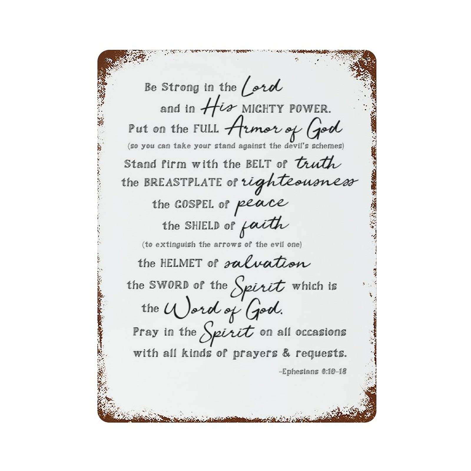VIOFLOW Vintage Metal Tin Signs Armor of God Scripture Ephesians 6:10-18:00 Wall Art for Pub Bar Kitchen Garden Bathroom Home Decor, 12x16 Inches