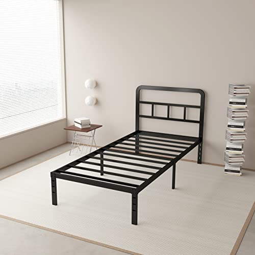 Maenizi Twin XL Bed Frame with Headboard, 14 Inch Twin XL Bed Frames No Box Spring Needed Support Up to 2500 lbs, Noise Free, Easy Assembely, Black