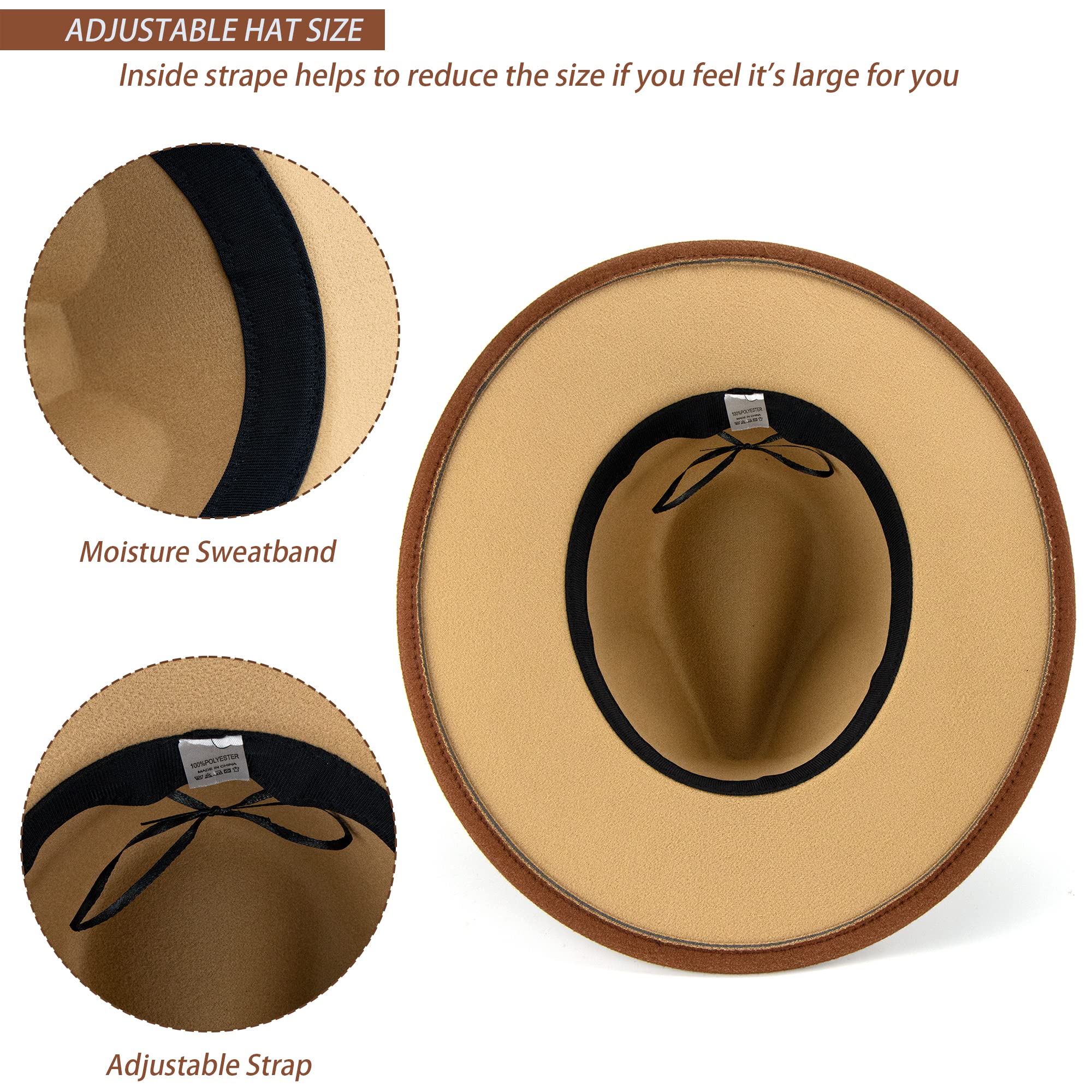 Classic Wide-Brim Fedora-Hat-Women - Felt Gradient Fedora Hats (Caramel, M:56-58cm/22-22.8inch)