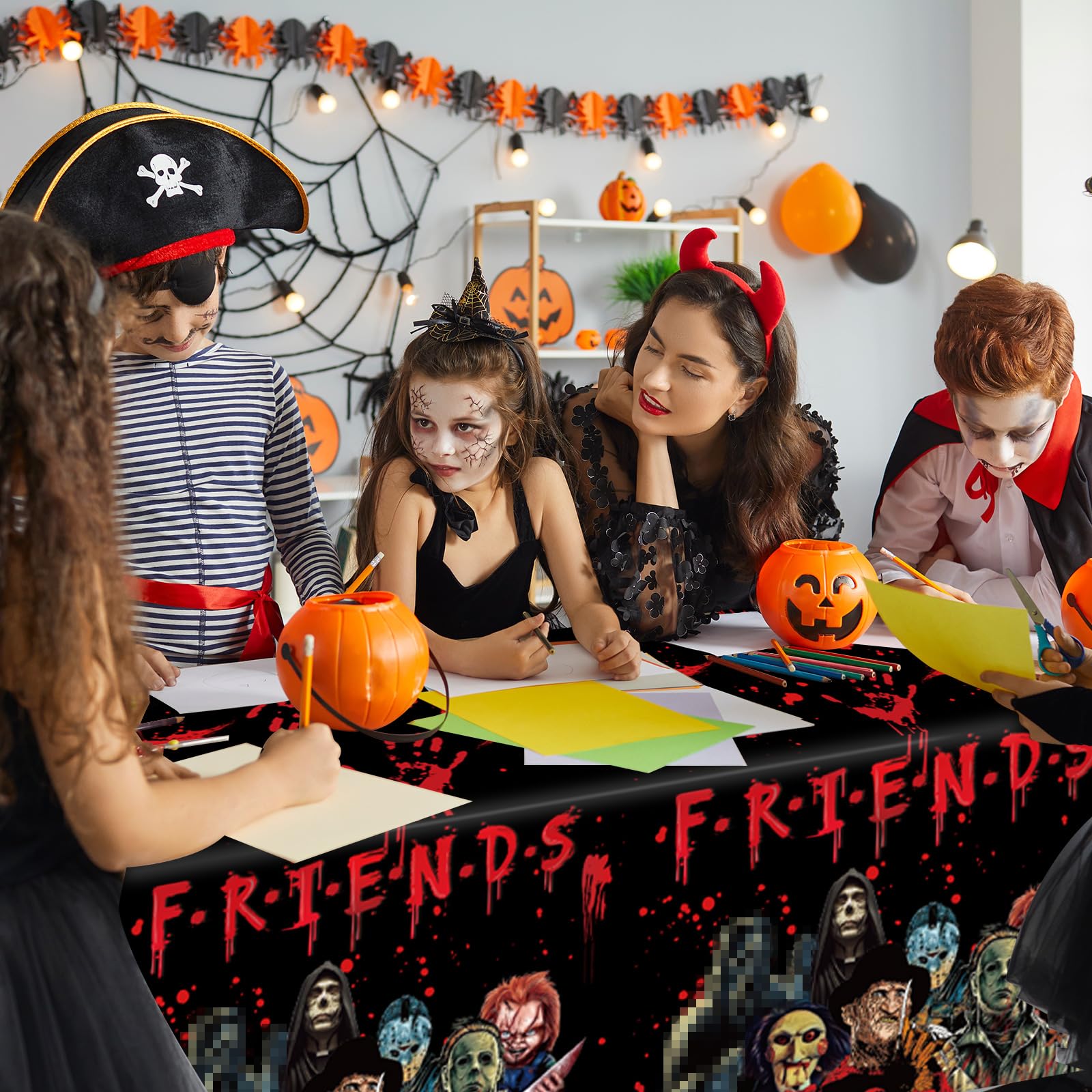 FYSUIMU 3Pcs Halloween Tablecloth 54 x 108 Inch Horror Movie Character Plastic Disposable Waterproof Table Cover for Birthday Party Home Kitchen Table Decor