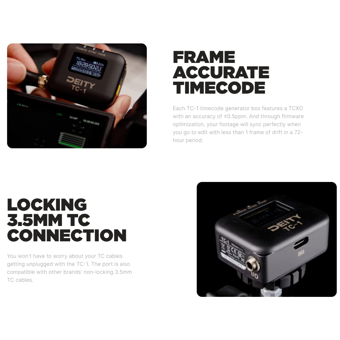 Deity TC-1 KIT Wireless Timecode Box 3 PCS,2.4G Radio,Timecode Accuracy 0.5ppm,8 Channel,Bluetooth 5.0,Max Range 250 FT, Support APP Control with 3 BNC Cable Wireless Timecode Generator