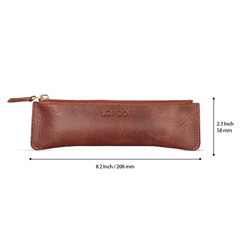 Londo Genuine Leather Pen Case with Zipper Closure, Pencil Pouch Stationery Bag (Brown v2)
