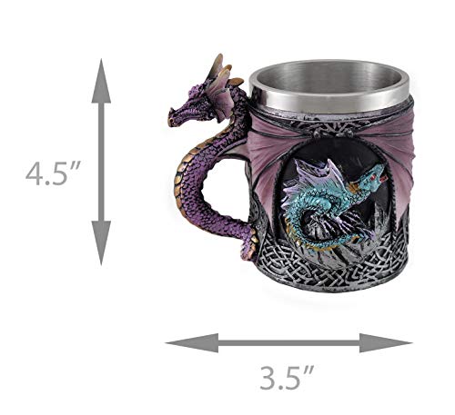 Zeckos Purple Gothic Dragon Decorative Resin and Stainless Steel Tankard/Mug/Pencil Holder Celtic Knot Work Accents 10 Ounces