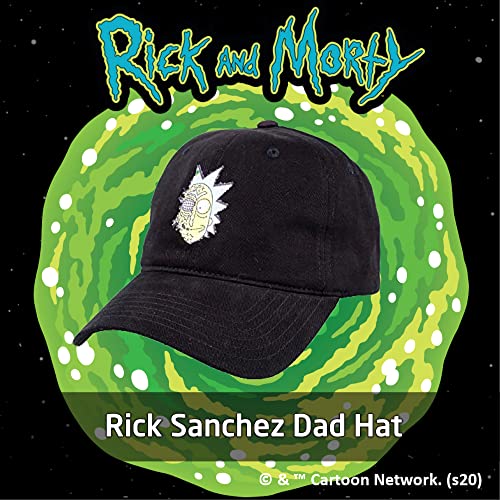 Concept One Warner Bros Rick and Morty Dad Hat, Fly Design Cotton Adjustable Adult Baseball Cap with Curved Brim, Black, One Size