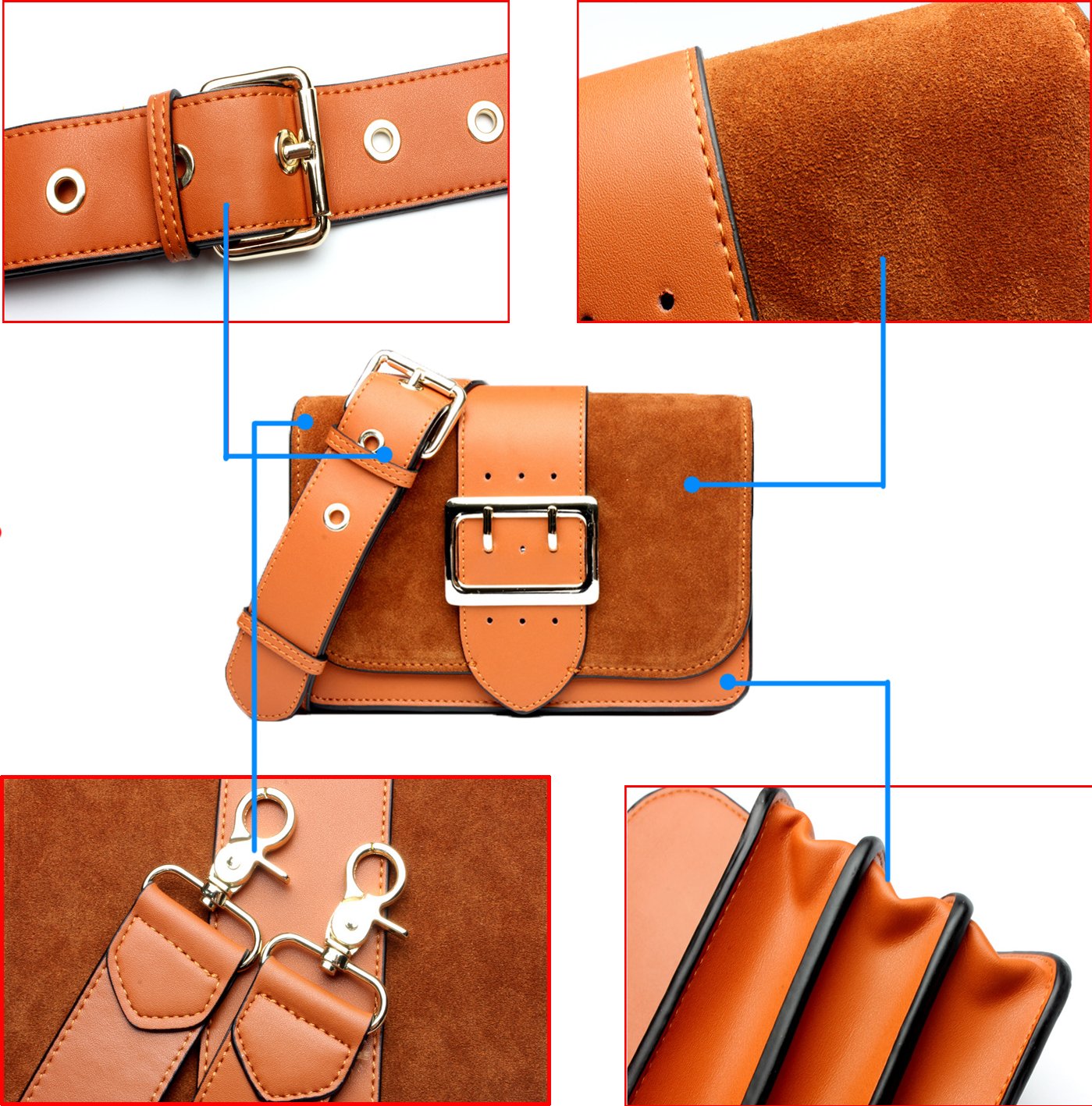 Myosotis510 Retro Women's Cross Body Clutch Genuine Leather Messenger Flap Bag