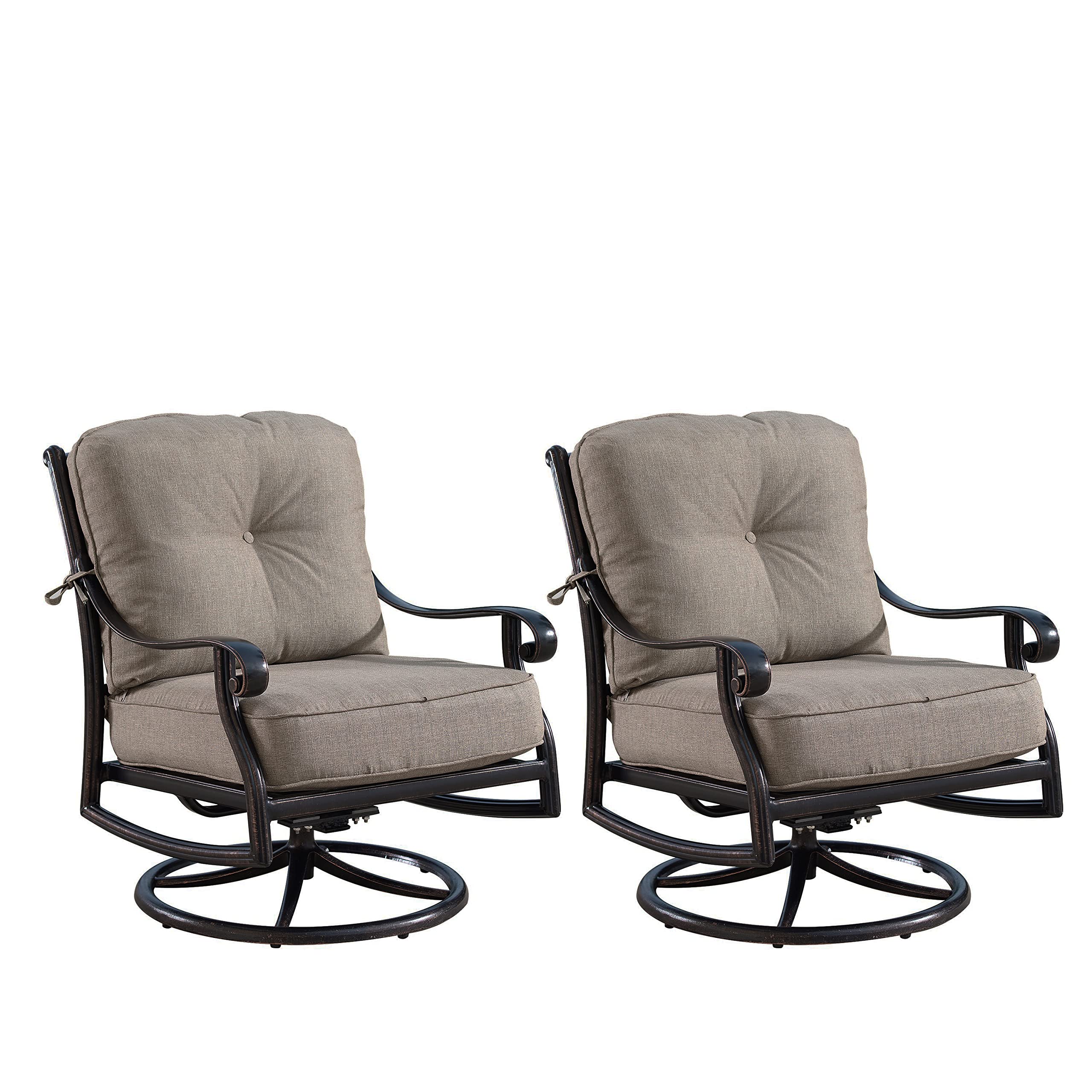Oakland Living Aluminum Outdoor Swivel Club Finish with Thick Tan Polyester Cushions (Set of 2) Deep Seating Rocking Chairs, Antique Copper