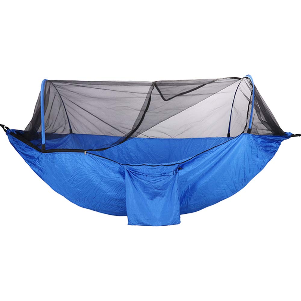 Camping Hammock with Mosquito Bug Netting,Parachute Nylon Hanging Swing Hammock for Backpacking, Survival, Travel & More(Single & Double)- Blue