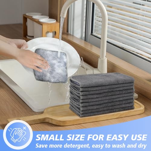 KinHwa Kitchen Washcloths for Dishes Absorbent Microfiber Dish Cloths Quick Dry Dish Rags with Poly Scour Scrub Side Ideal for Kitchen Cleaning and Housekeeping 7inch X 7inch 9 Pack Gray