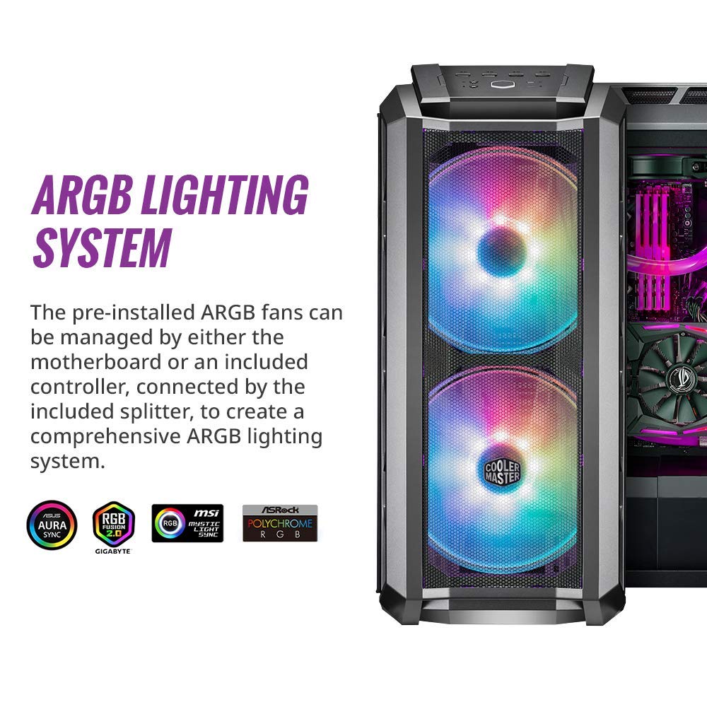 Cooler Master MasterCase H500P Mesh Gun ARGB Airflow ATX Mid-Tower with Dual 200mm Customizable ARGB Lighting Fans, Mesh Front Panel, and Tempered Glass Side Panel (MCM-H500P-MGNN-S11)