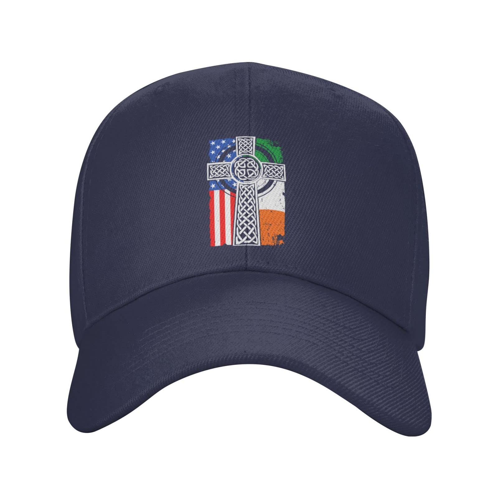 Celtic Cross Irish American Flag Unisex Baseball Cap Dad Hat Classic Polo Style Cowboy hat Adjustable Size Navy Blue