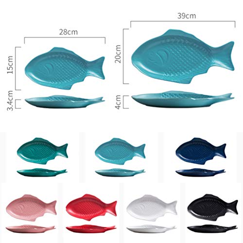 DOITOOL Ceramic Plate Fish Shaped Plate Fish Dish Porcelain Serving Platter Decorative Snack Storage Platter for Home Kitchen Black