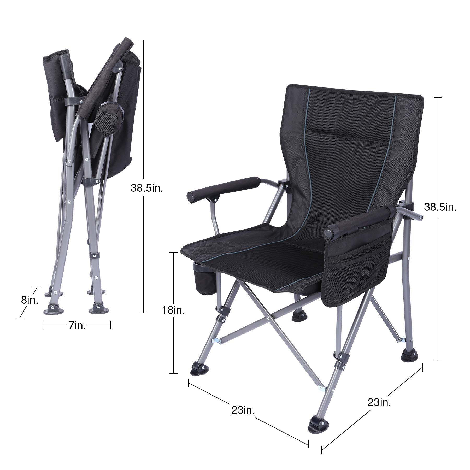 CAMPMOON Camping Folding Chair for Adults, Comfortable Lightweight Portable Heavy Duty Folding Lawn Chairs for Outdoor Sporting Events, Black 2 Pack