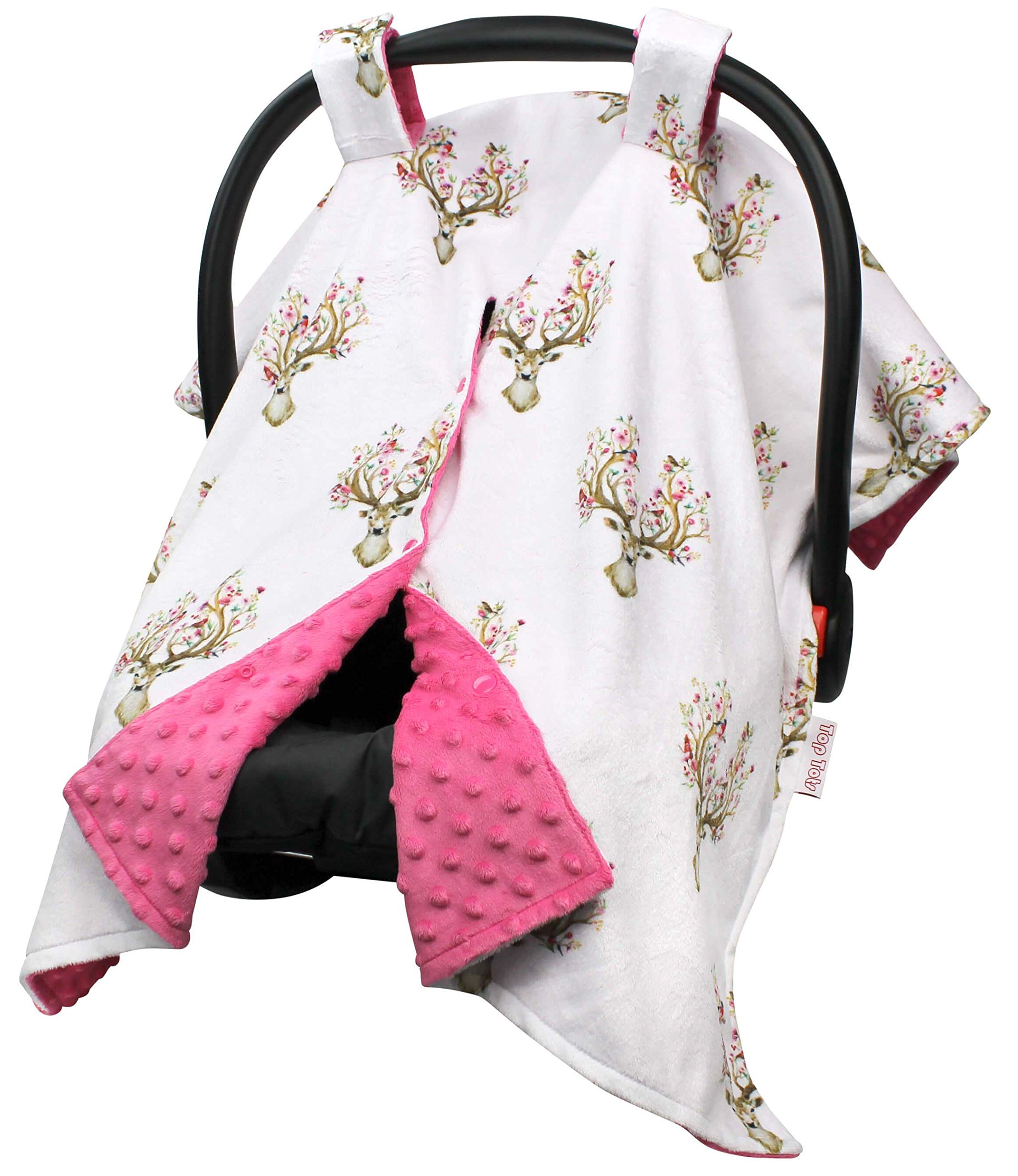 Car Seat Canopy Cover - Flowered Antlers Pink