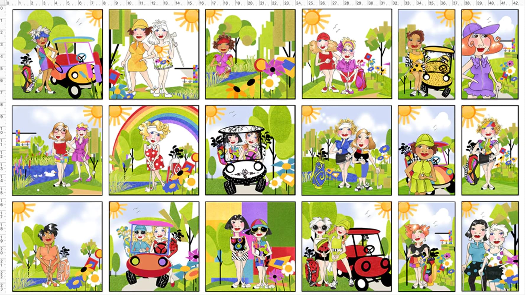 Loralie Designs Golf Happy! Fabric Panel for Quilting