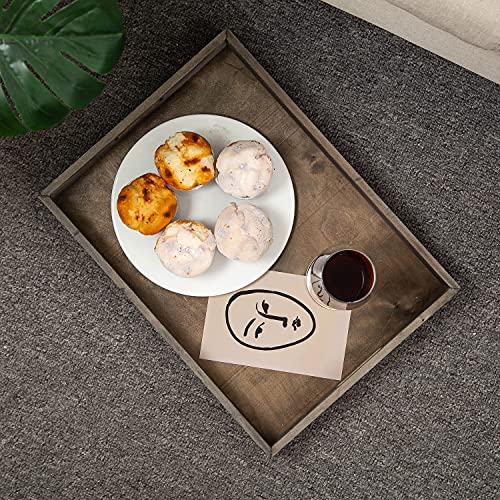 Rustic Distressed Wood Food Breakfast Serving Tray Octagon Serving Tray in Bed with Cutout Carrying Handles Coffee Office Desktop Document Holder Home Kitchen (Rock Grey)