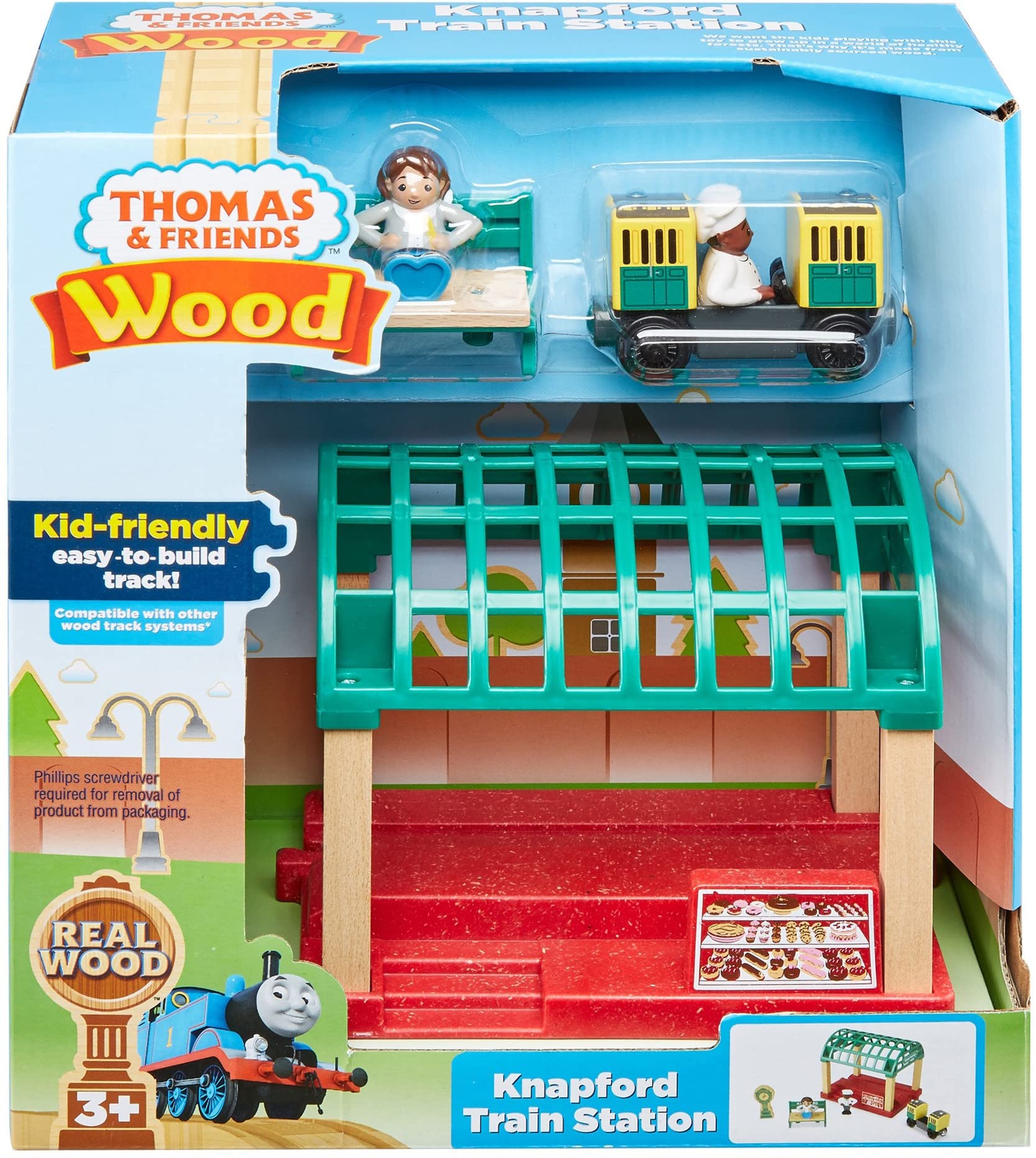 Thomas & Friends Wooden Toy Knapford Train Station Playset with Figures & Passenger Coach for Preschool Pretend Play Kids Ages 3+ Years