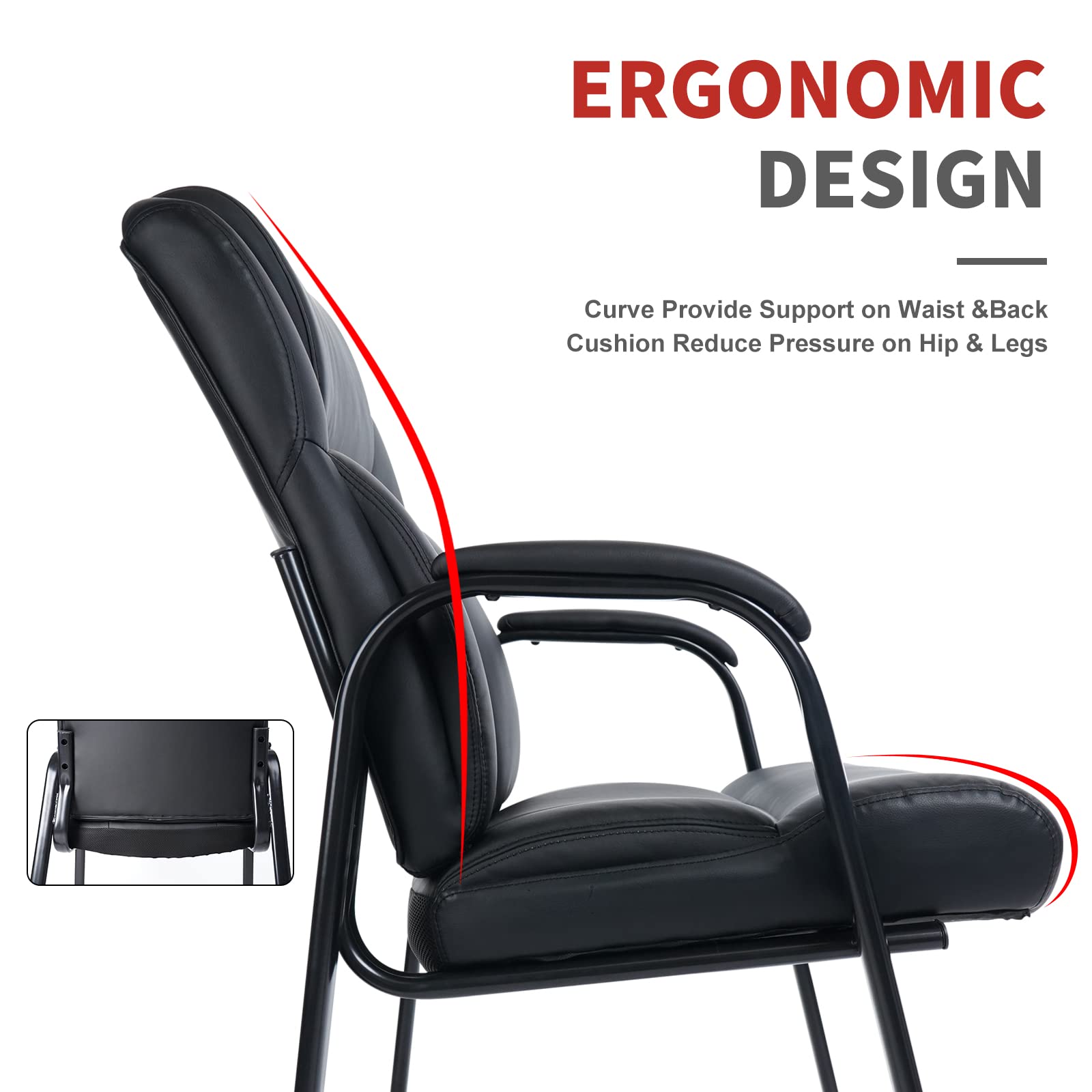 CLATINA Big & Tall 400 lb. Guest Chair, Leather Reception Chairs with Sled Base and Padded Arm Rest for Waiting Room Office Home and Meeting Conference-Black
