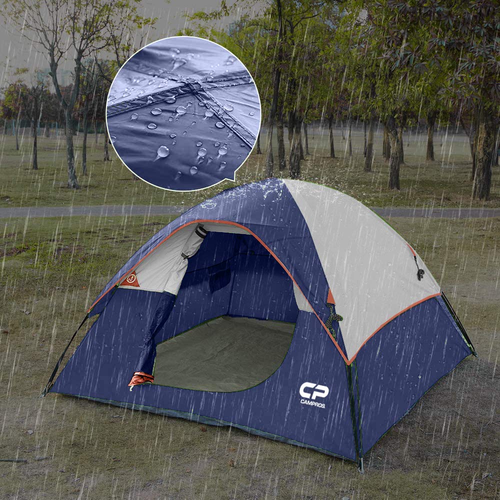 CAMPROS Tent-3-Person-Camping-Tents, Waterproof Windproof Backpacking Tent with Top Rainfly, Easy Set up Small Lightweight Dome Tents, for All Seasons Hiking Beach Outdoor with 3 Mesh Windows - Blue