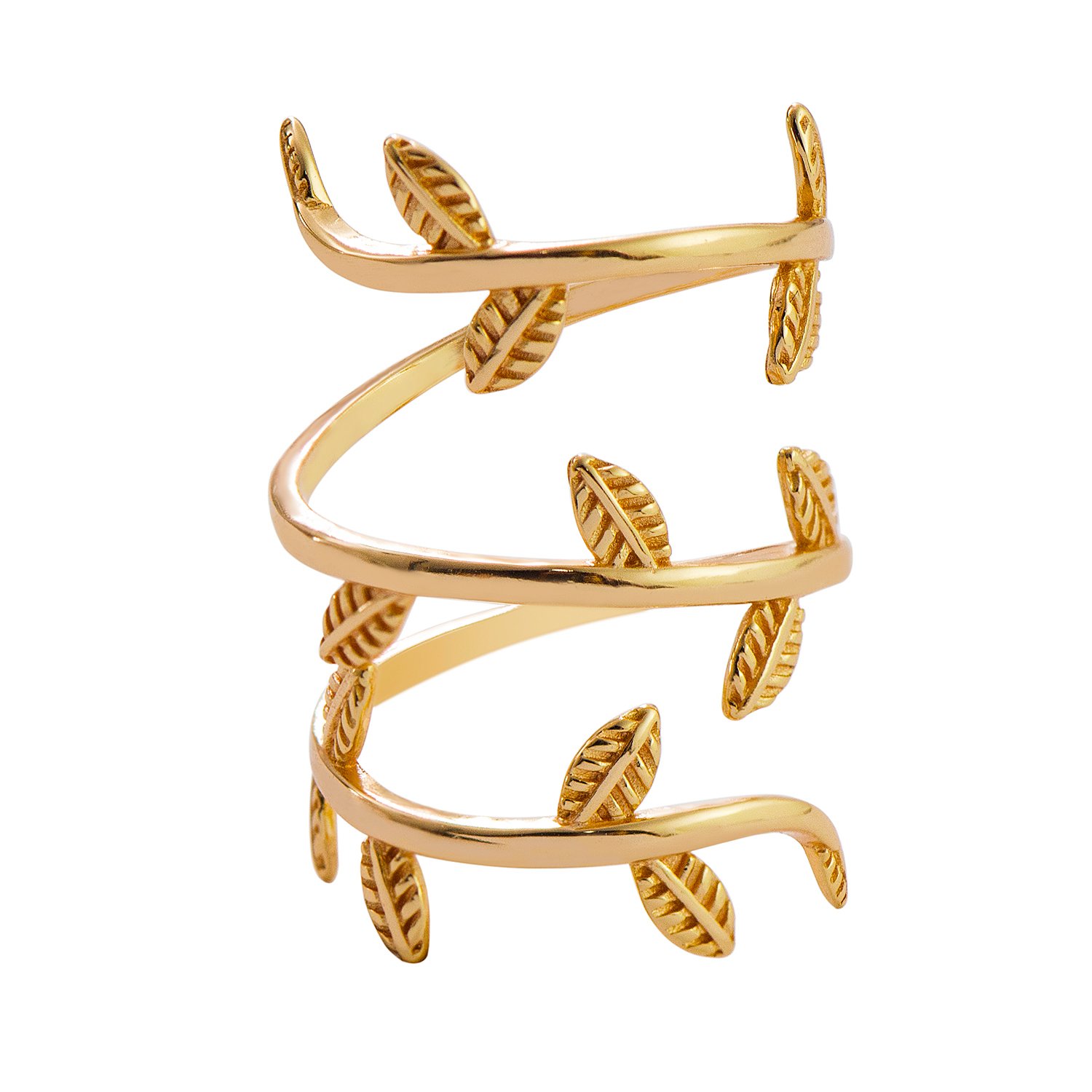 CISHOP 14K Gold Plated Sterling Silver Stack Vintage Above Knuckle Rings Spiral Band Finger Rings Jewelry(Spiral leaf)