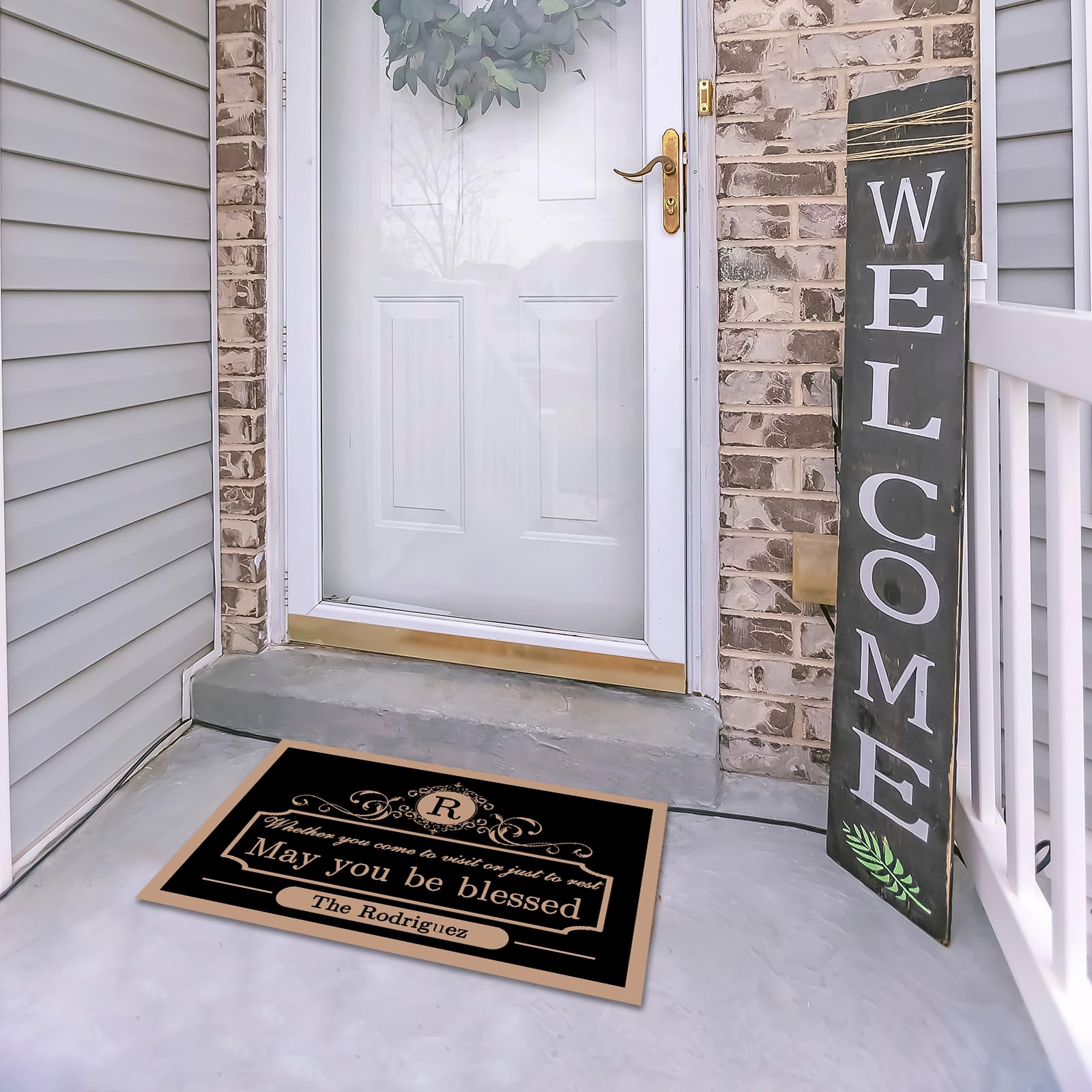 Differ More Customized Monogram Welcome Mats Outdoor for Front Door(Made in USA) - Custom Welcome Door Mats Indoor Entrance with Initial - Low-Profile Floor Mat for Yard(30"x18")