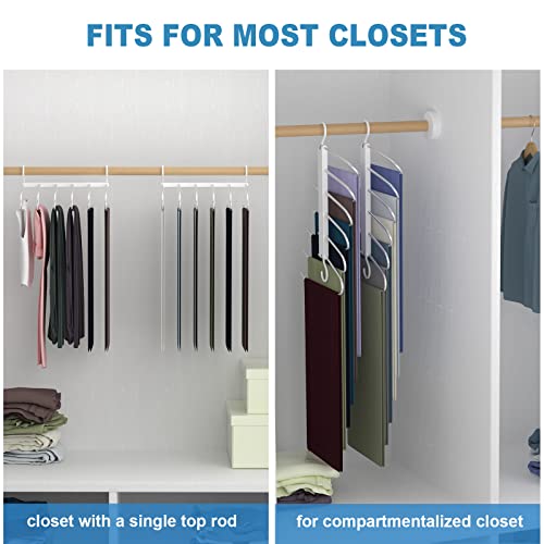 Magic Pants Hangers Space Saving - 6 Tier Multi-Functional Rack for Hanging Pants, Jeans, Scarf, Trouser, Clothes. No Slip Folding Hangers for Closet Organizer - for Men and Women, 2 Pack