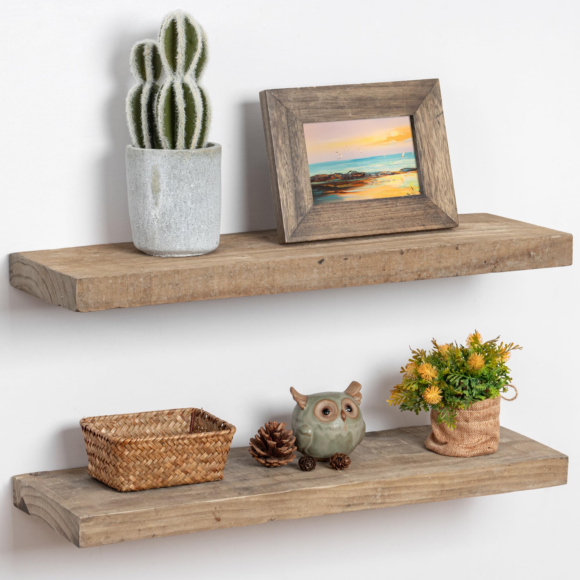 FLYJOE Floating Shelves | 8" Deep Rustic Reclaimed Barnwood Wall Hanging Shelves with Invisible Heavy-Duty Metal Bracket | Wall Mounted | Farmhouse Style | 36 inches, 2 PCs, Distressed Grey