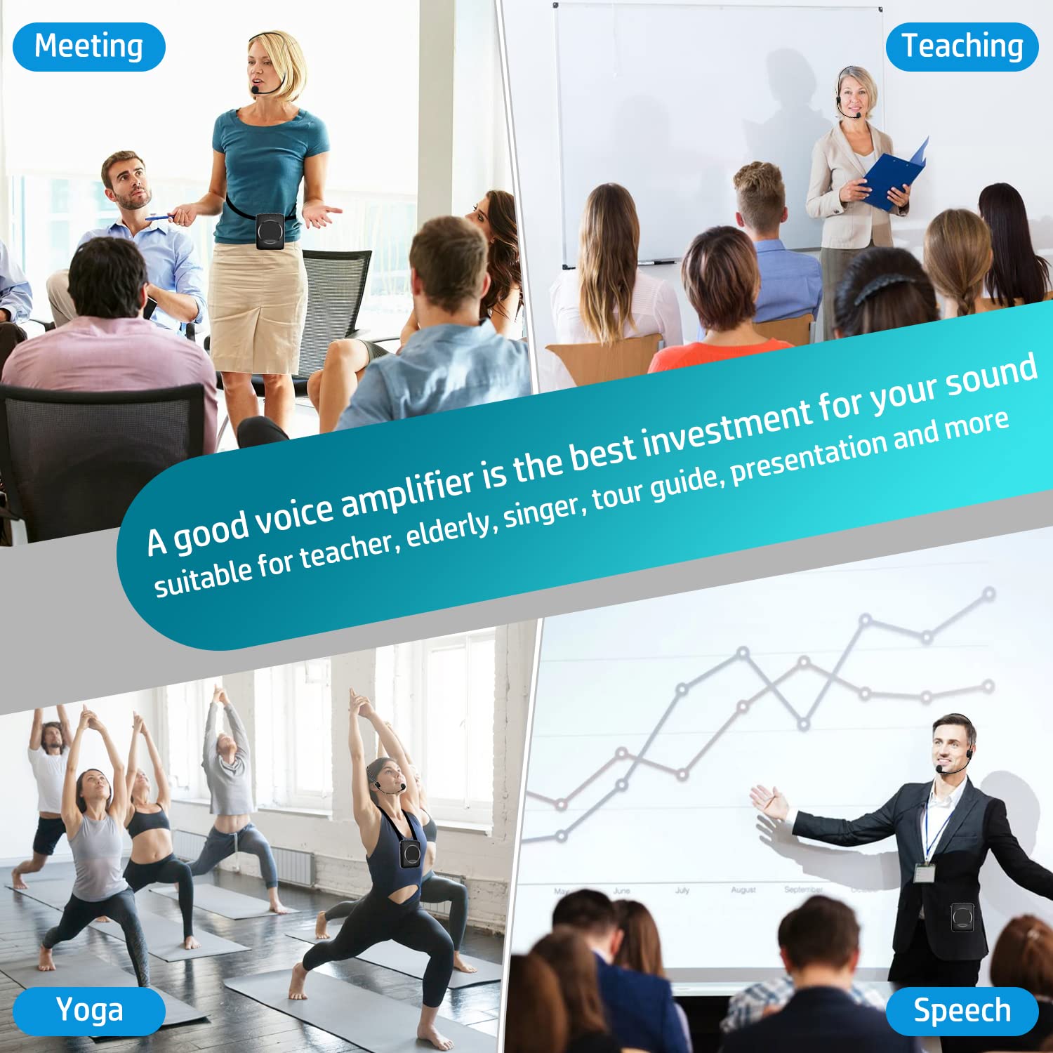 Voice Amplifier for Teachers Personal Wired Microphone Headset - Loudly Rechargeable Portable Microphone with Speaker, 2000mAh Small Pa System with Headset Microphone Classroom ect S309