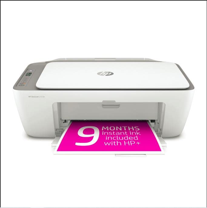 HP DeskJet 2723e All-in-One Wireless Color Inkjet Printer,Print Scan Copy - LCD Display, 4800 x 1200 dpi, 9 Months Free Instant Ink WiFi, Bluetooth, W/Silmarils Printer Cable Media Size
