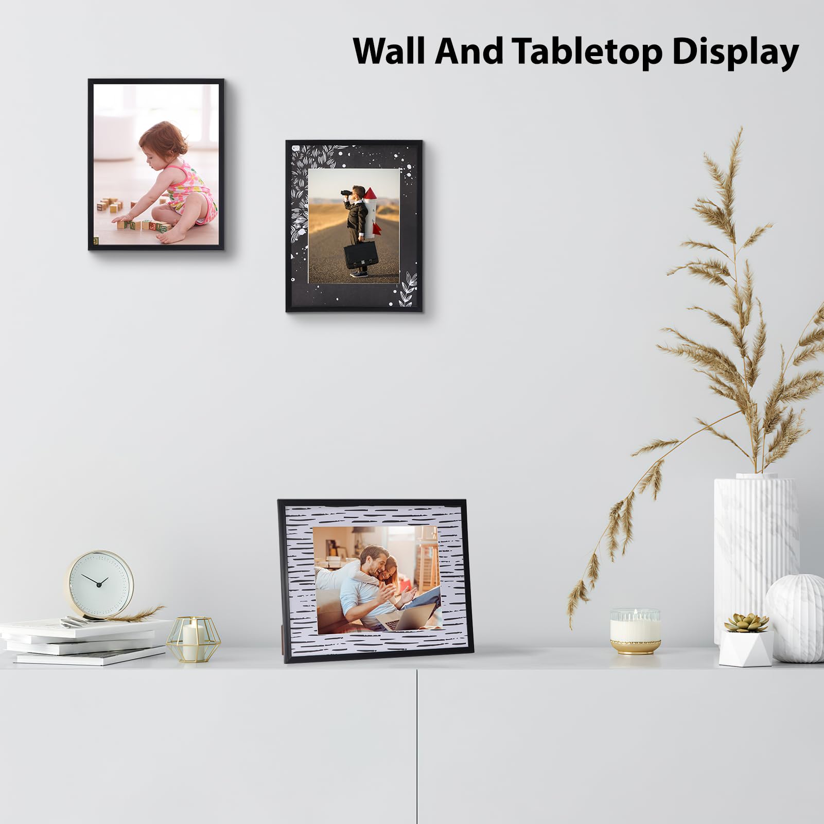 Calenzana Black 11x14 Picture Frame for Wall and Tabletop set of 3, 8x10 Picture Frame with Mat for Bedroom Living Room Study Office Decor