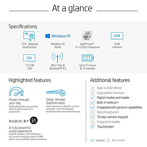 HP Pavilion 15-Inch HD Touchscreen Laptop, 10th Gen Intel Core i5-1035G1, 8 GB RAM, 512 GB Solid-State Drive, Windows 10 Home (15-cs3010nr, Mineral Silver)