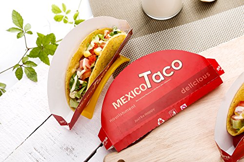 Disposable Taco Holder Taco with Recipes E-BOOK - Perfect For Party and Take Out Restaurant - Durable Paperboard Taco Rack -50 Pack